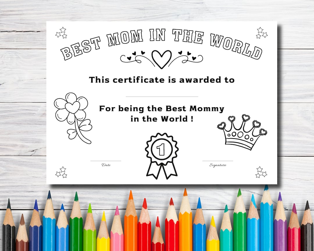 Printable Mother's Day Certificate to Color : Gift for Mom (PDF) - Etsy