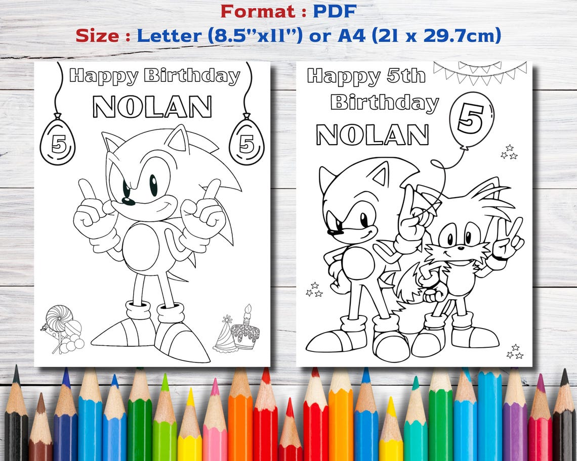 Personalized Sonic Birthday Coloring Pages for Kids (PDF) - Etsy