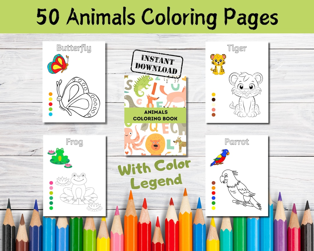 50 Animals Coloring Pages for Kids : Toddler Preschool Activity (PDF ...