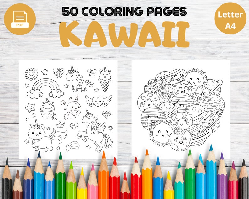 50 Kawaii Coloring Pages, Cute Coloring Pages, Coloring for Kids ...
