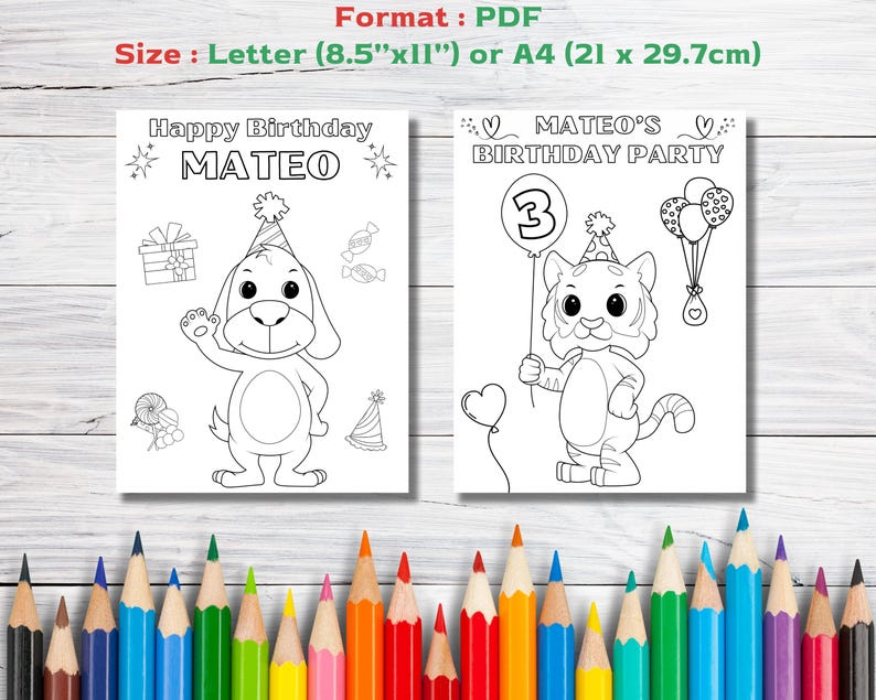 Personalized Birthday Coloring Pages, Animals (digital Download) - Etsy
