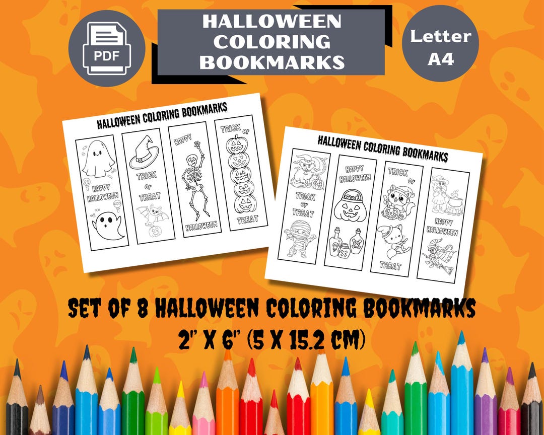 Set of 8 Halloween Coloring Bookmarks, Halloween Coloring Pages ...