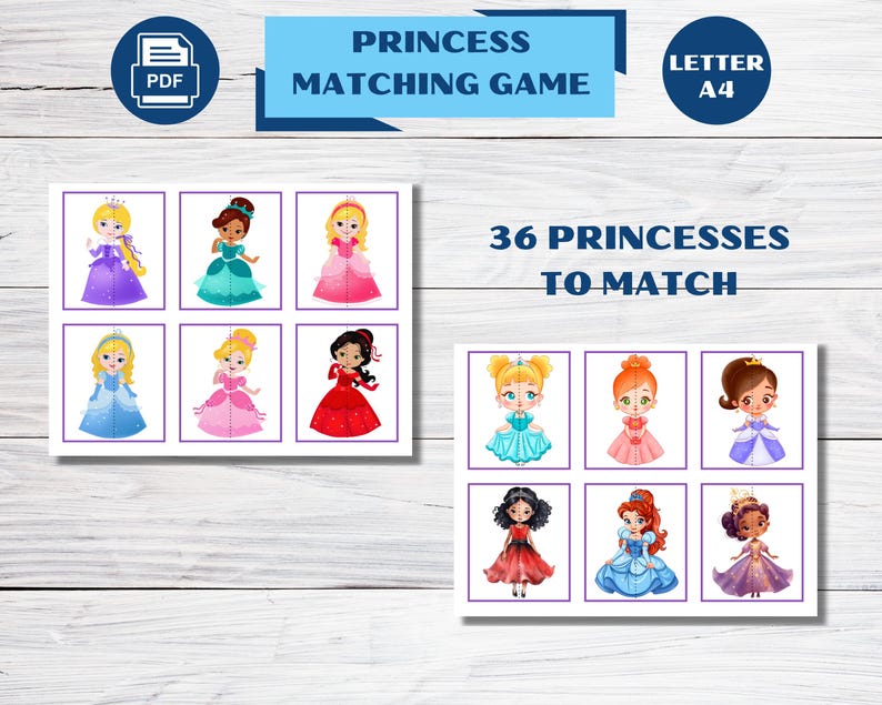 Princess Matching Game : Kids Printable Activity (PDF) - Etsy Canada