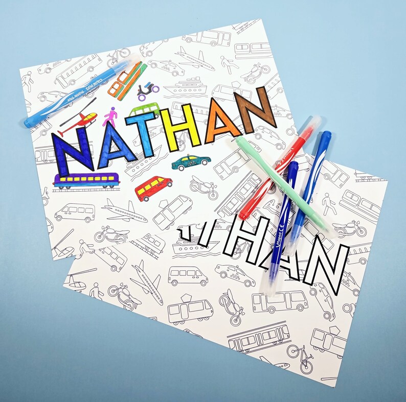 Custom Name Coloring Page, Construction Vehicles (digital Download) - Etsy