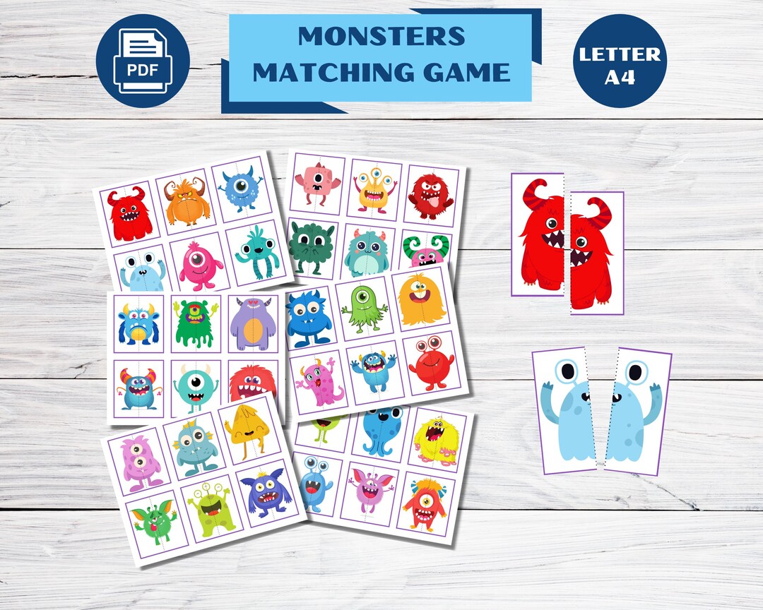Monsters Matching Game for Kids, Monsters Matching Activity, Matching ...
