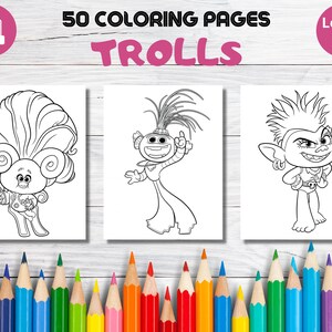 50 Trolls Cartoon Coloring Pages for Kids (PDF) - Etsy