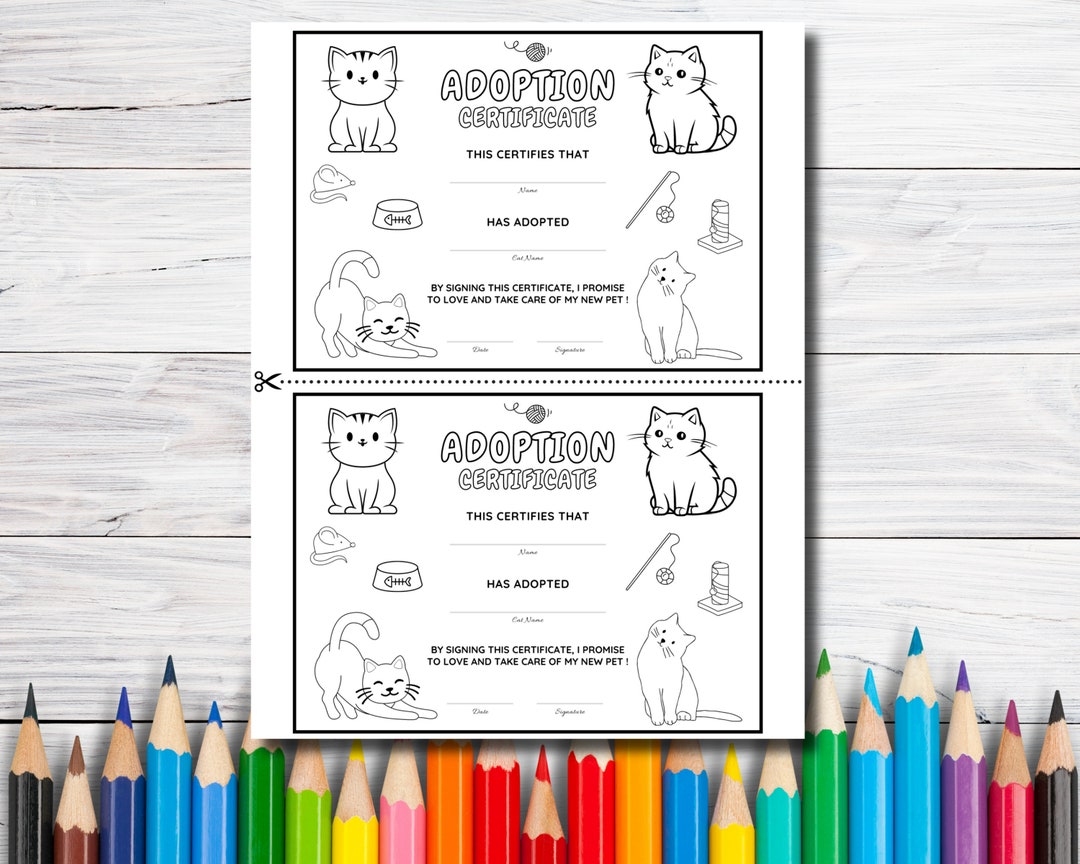 2 Cat Adoption Certificates to Color, Printable Coloring Pages, Kitten ...