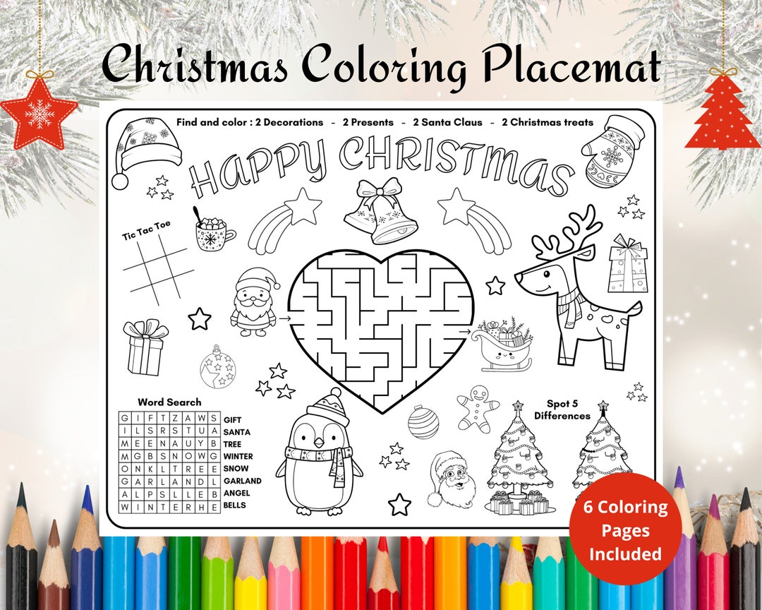 Christmas Coloring Activity Placemat + Coloring Pages (PDF Download) - Etsy