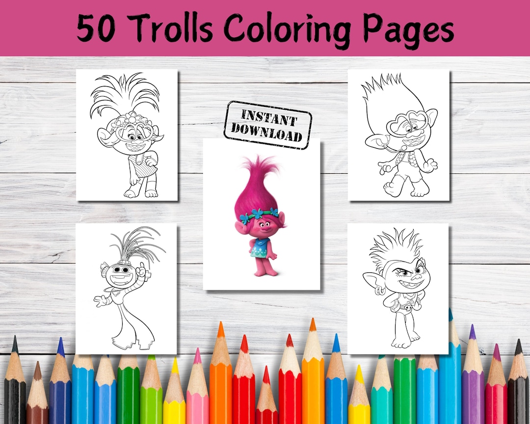 50 Trolls Cartoon Coloring Pages for Kids (PDF) - Etsy