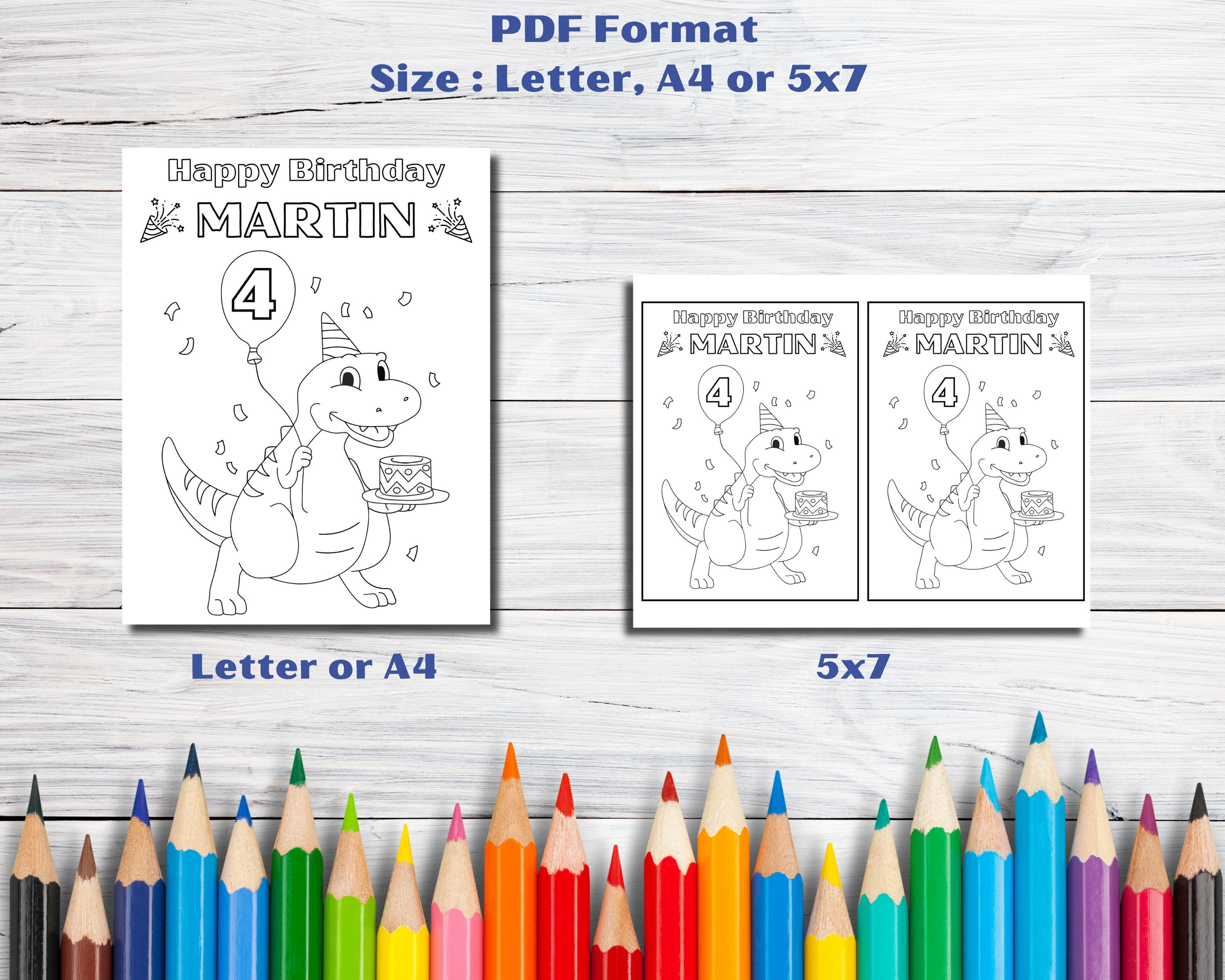 6 Customizable Birthday Coloring Page, Birthday Coloring, Dinosaur ...
