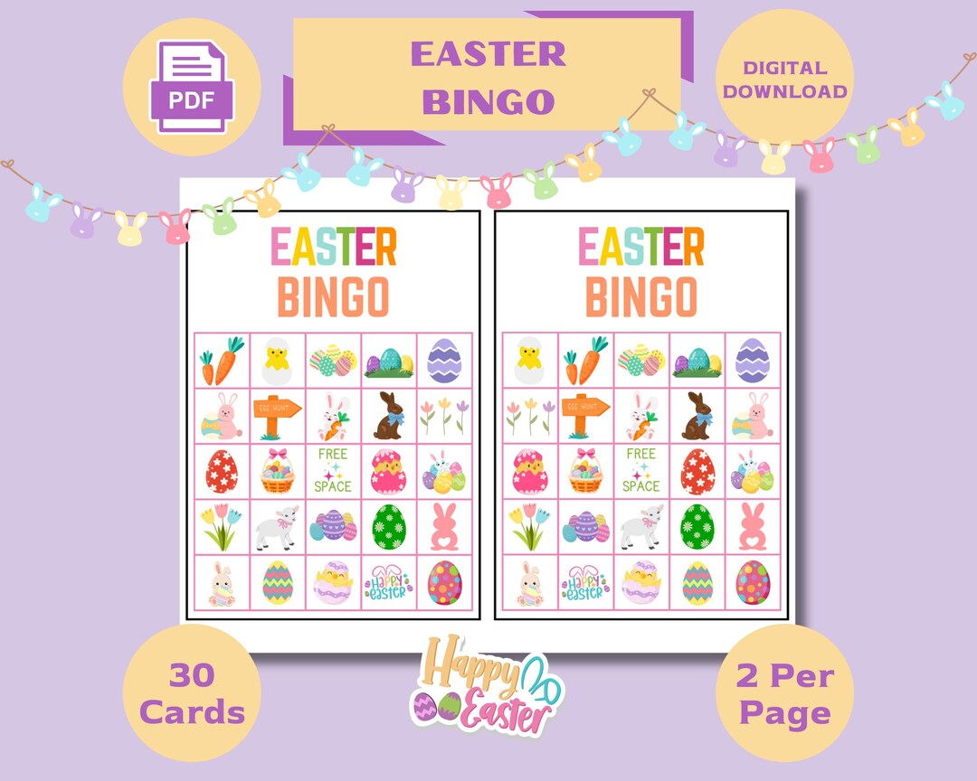 30 Easter Bingo Cards for Kids, Easter Activity, Bingo Cards Printable ...