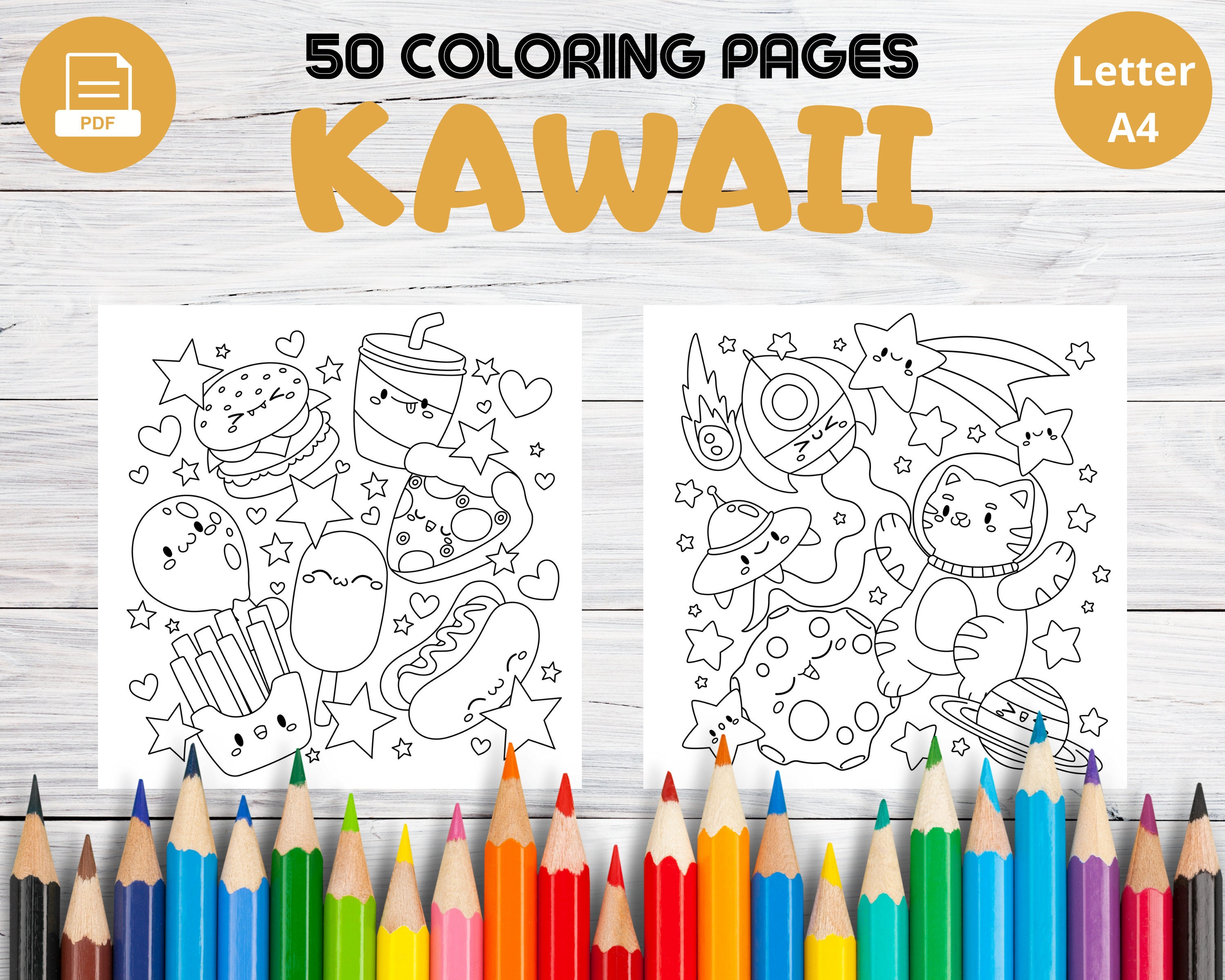 50 Kawaii Coloring Pages, Cute Coloring Pages, Coloring for Kids ...
