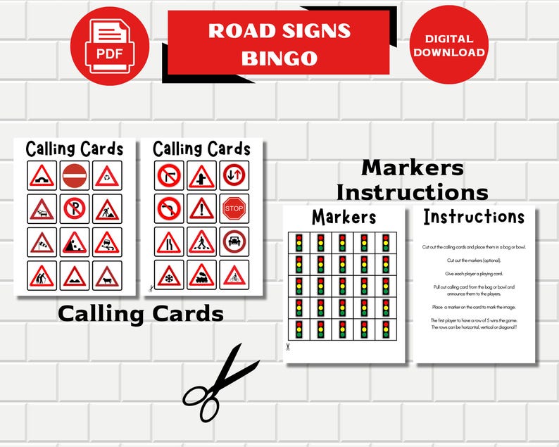 Road Signs Bingo Game for Kids : 20 Printable Cards (PDF) - Etsy