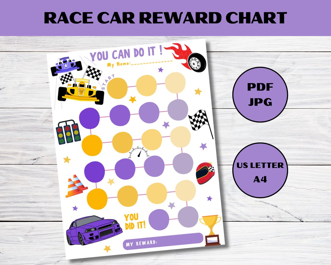 Race Car Reward Chart, Printable Reward Chart, Kids Routine Chart ...