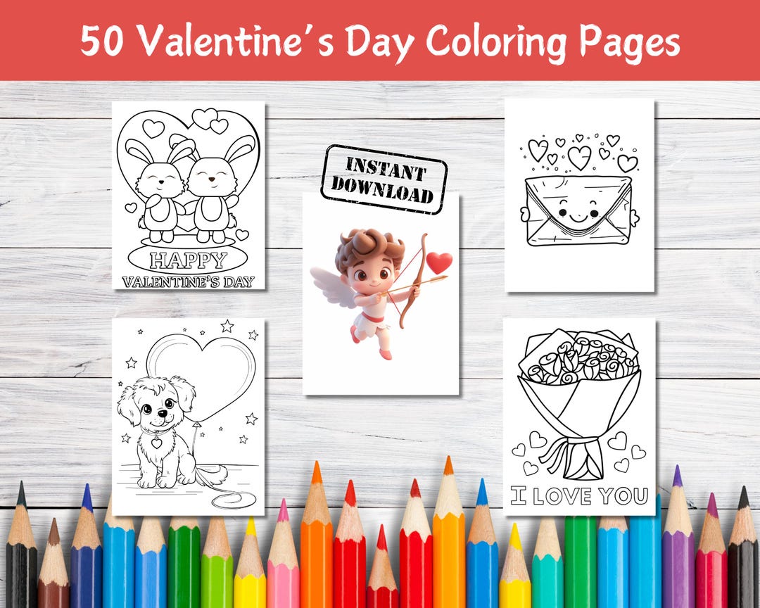 50 Valentine's Day Coloring Pages, Valentines Day Party Activity ...