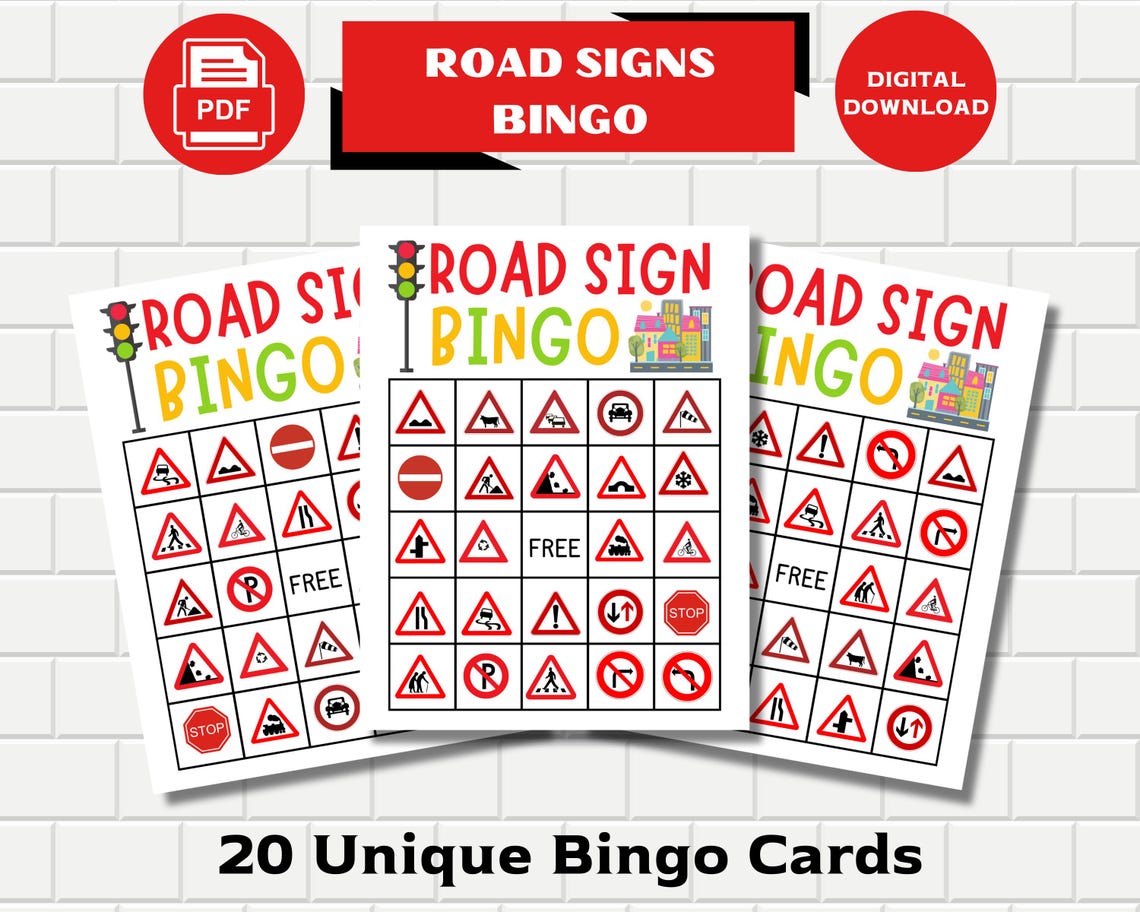 Road Signs Bingo Game for Kids : 20 Printable Cards (PDF) - Etsy
