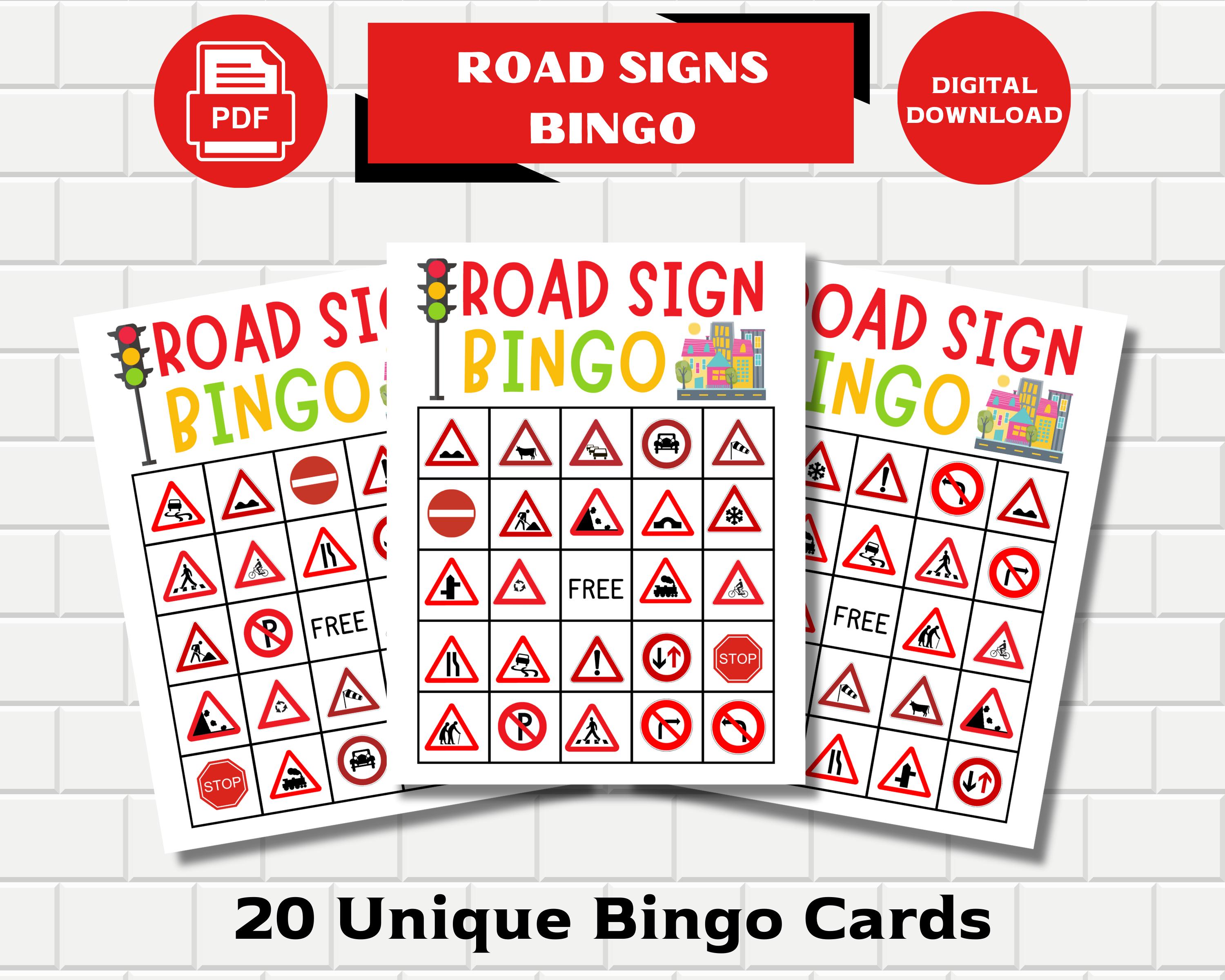 Road Signs Bingo Game for Kids : 20 Printable Cards (PDF) - Etsy