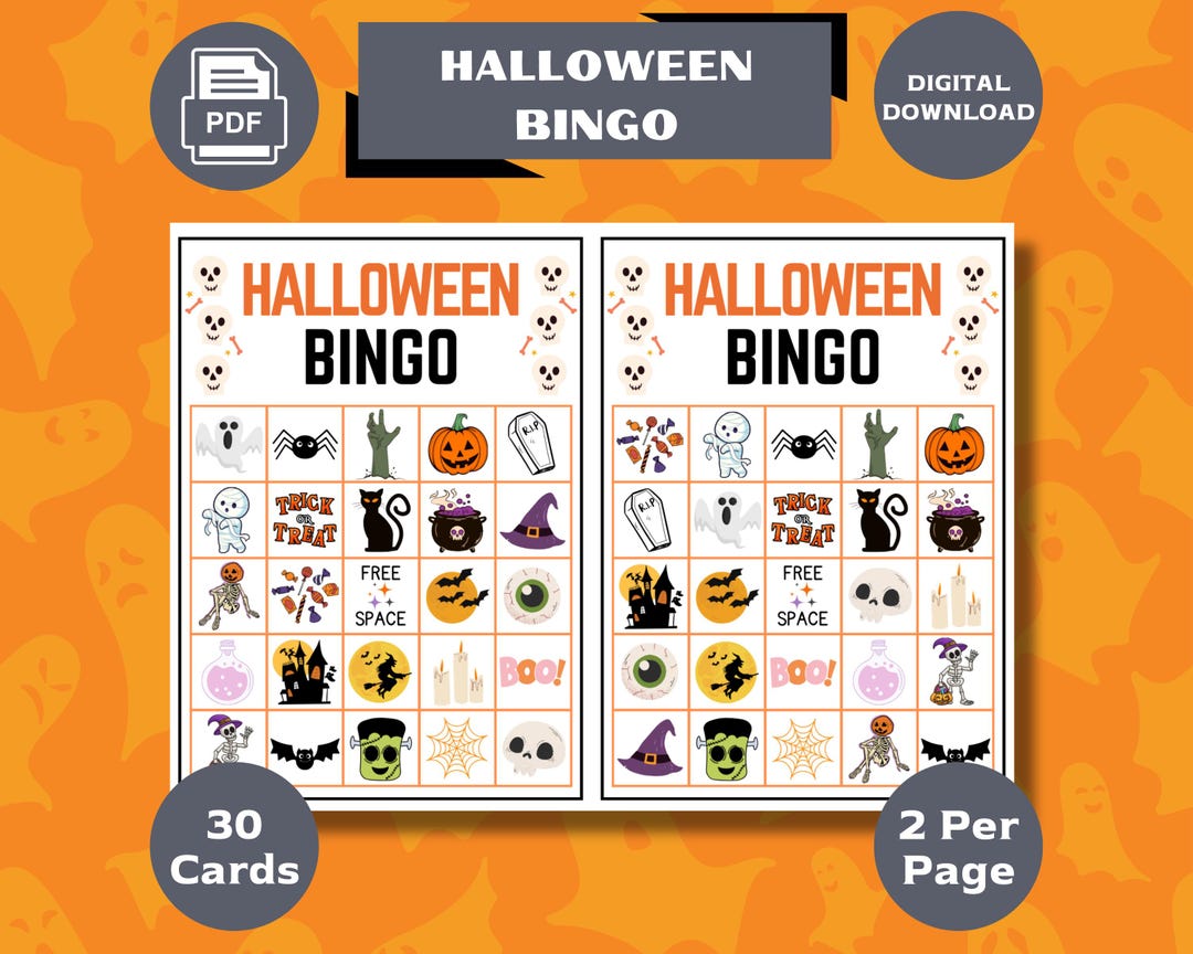 30 Halloween Bingo Cards for Kids, Halloween Activity, Bingo Cards ...