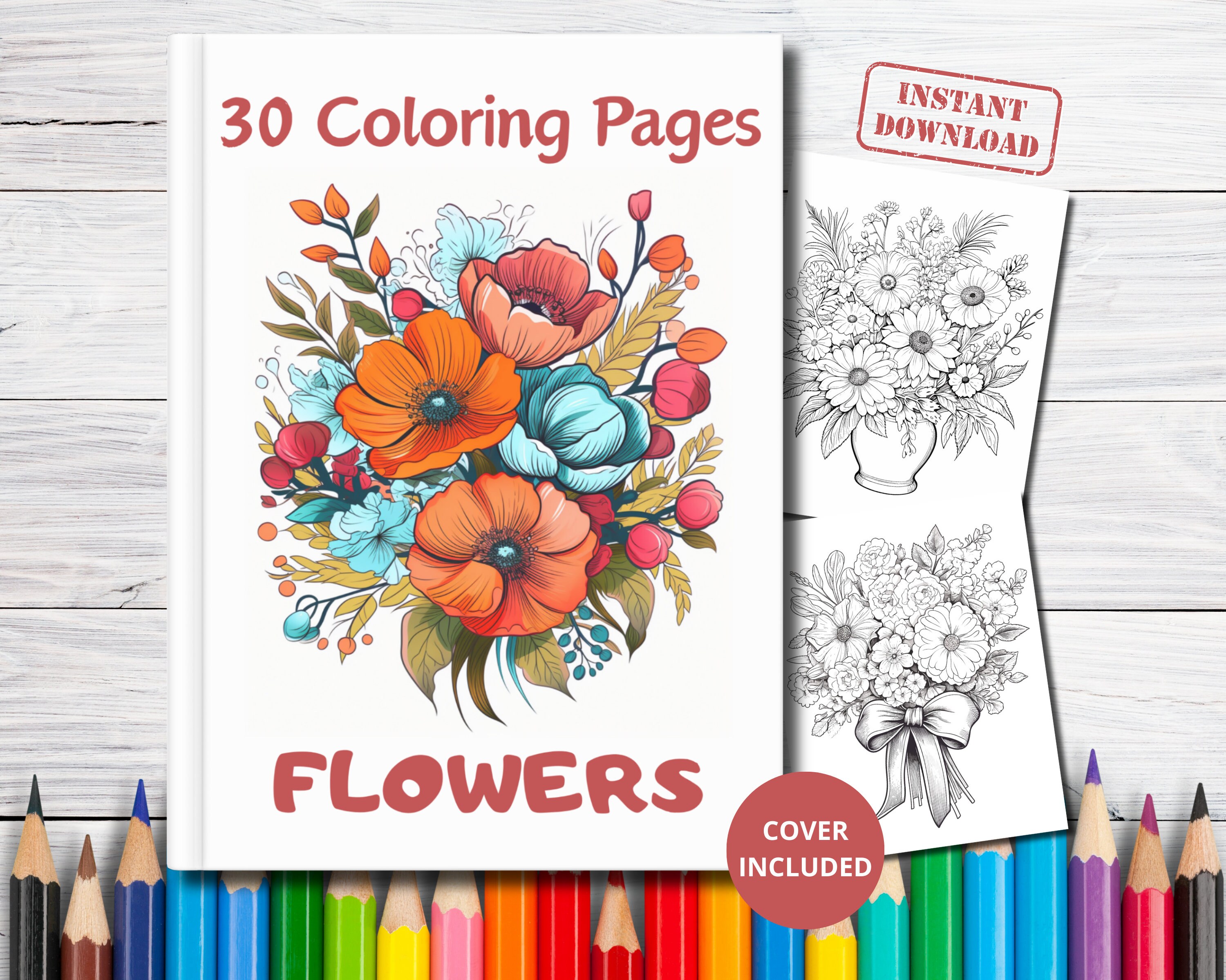 30 Flowers Coloring Pages Coloring Pages Printable Coloring - Etsy