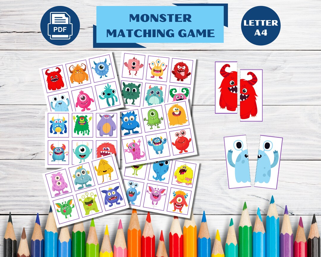 Monsters Matching Game for Kids, Monsters Matching Activity, Matching ...