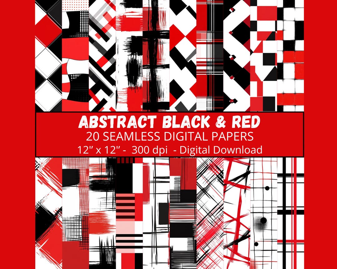 Abstract Black and Red Digital Papers, Printable Abstract Scrapbook ...