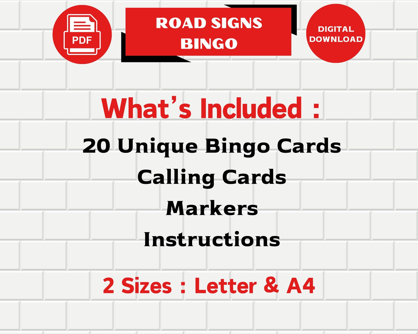 Road Signs Bingo Game for Kids : 20 Printable Cards (PDF) - Etsy