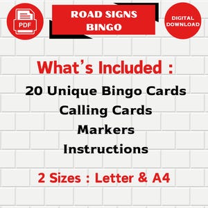 Road Signs Bingo Game for Kids : 20 Printable Cards (PDF) - Etsy