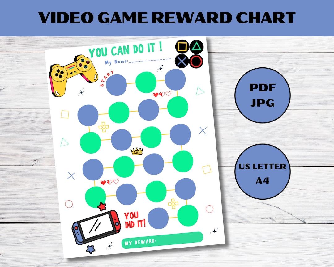 Video Game Reward Chart, Printable Reward Chart, Kids Routine Chart ...