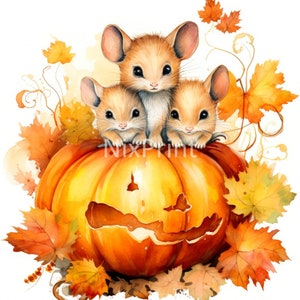 Fantasy Pumpkin Clipart, Fall Leaves Clipart, Cute Mice Clipart, Art ...