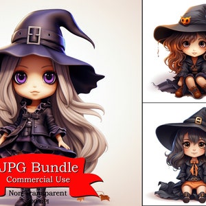Cute Chibi Girl Witch Clipart, Chibi Witch ,halloween Clipart.digital ...