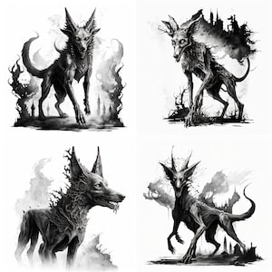 Hellhound Black and White Clipart: A Fierce and Mystical Clipart Image ...