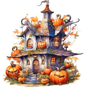 Halloween Fairy House Clipart, Spooky Pumpkin Clipart, Art for Work ...