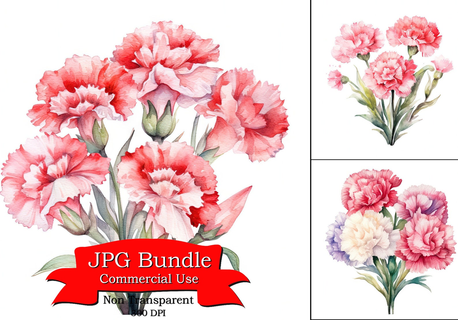 Carnation Flower Bouquet Clipart Watercolor Digital Paper - Etsy