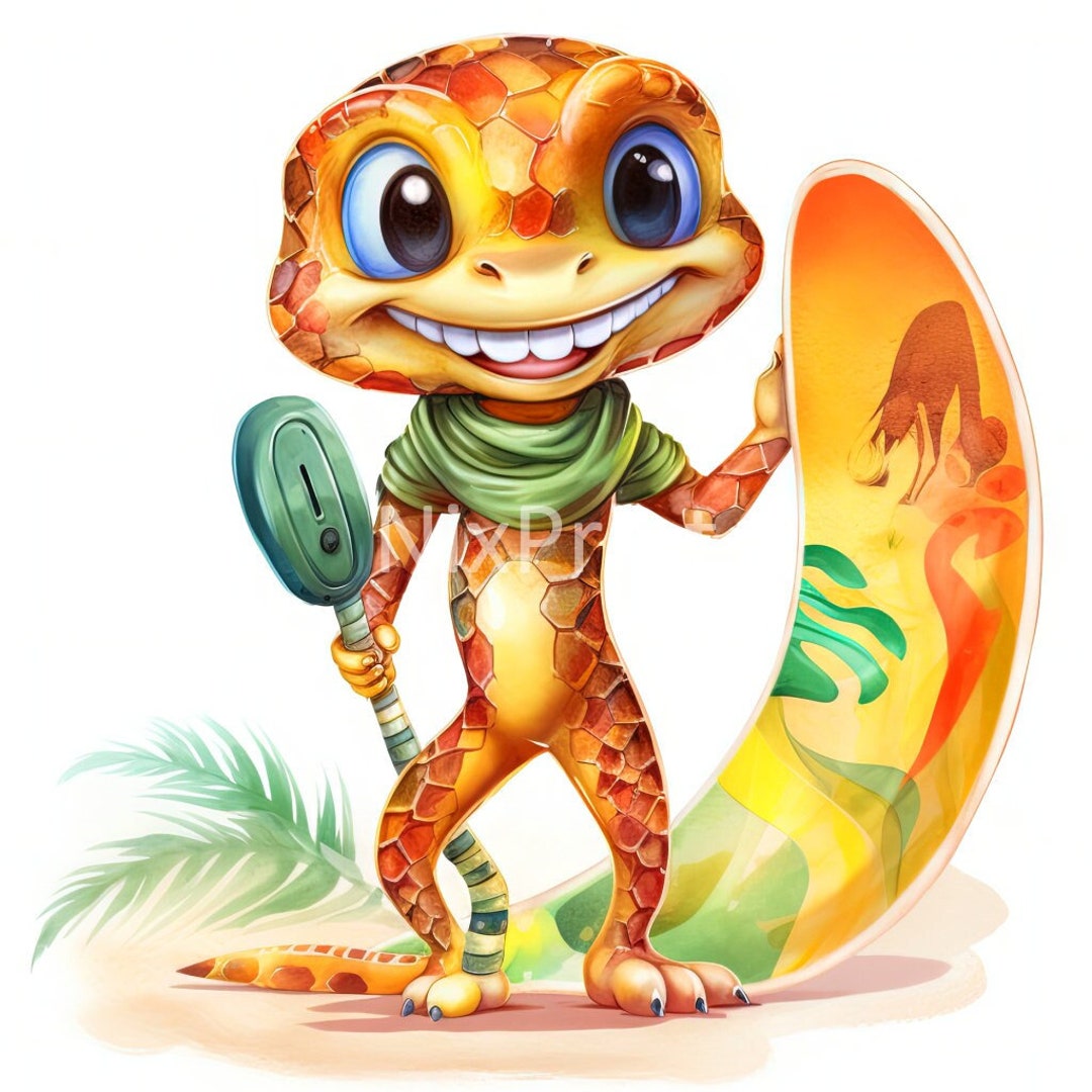 Snake Clipart, in a Lifeguard Outfit, Holding a Surfboard Clipart ...