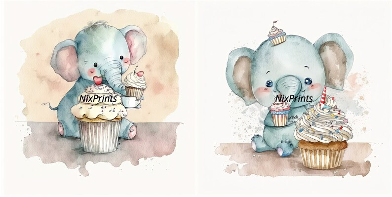 Watercolor Baby Elephant Clipart for Birthday Celebrations and - Etsy