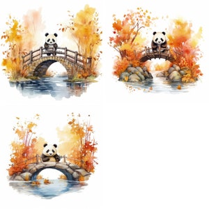 Panda Autumn River Crossing Clipart, Panda Clipart, Wall Art for Powder ...