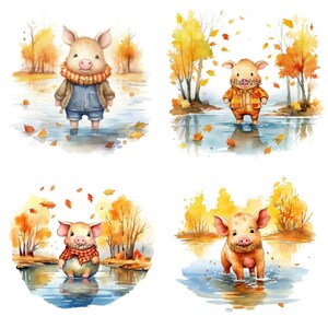 Pig Autumn River Crossing Clipart, River Clipart, Poster for Dad ...