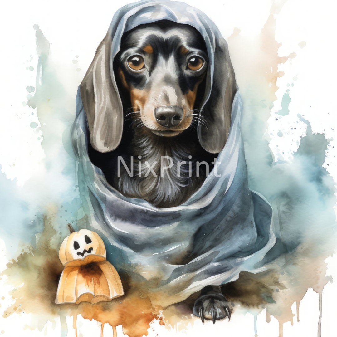 Dachshund Dog Clipart, Spooky Halloween Costume, Ghost Clipart, Designs ...