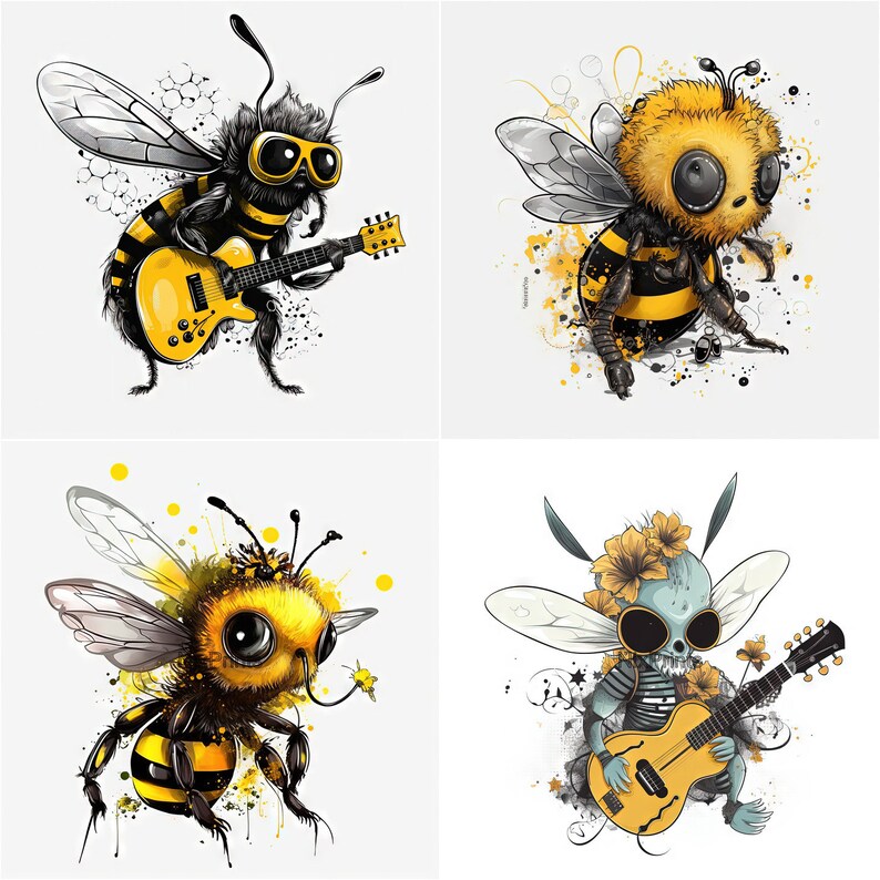 Bee Punk Clipart Guitar-wielding Bee for Music and Nature - Etsy