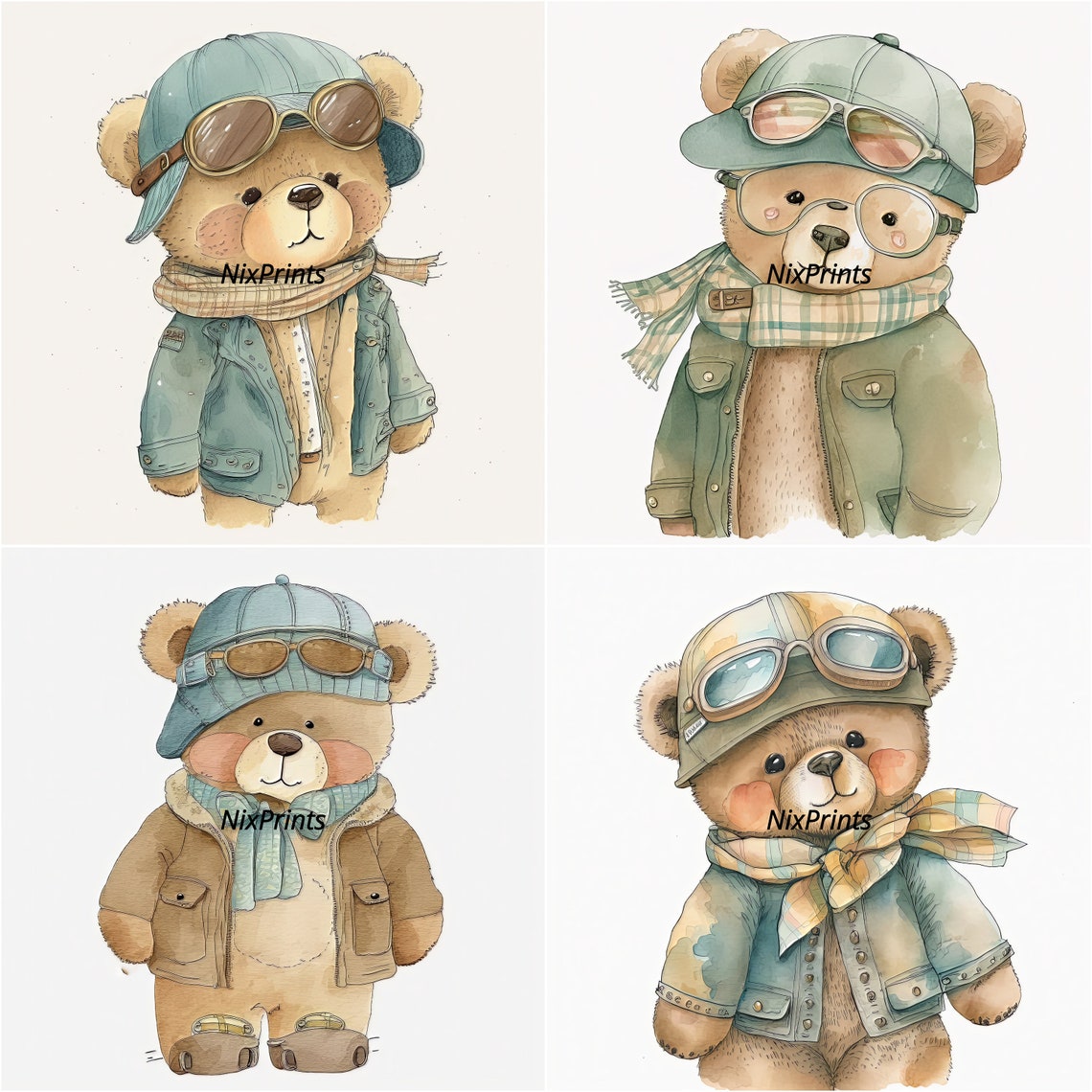 Charming Watercolor Winter Teddy Bear Clipart and Digital - Etsy