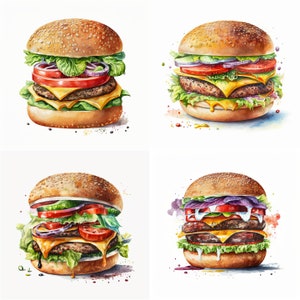 Hamburger Clipart:juicy Watercolor Burger Clipart With Non-transparent ...
