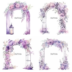 Arch Clipart, Watercolor Wedding Light Purple Arch on White Background ...