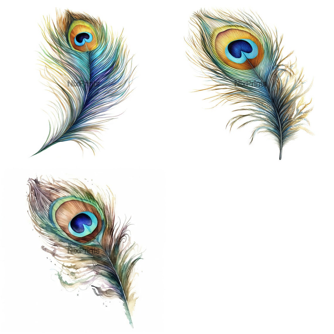 Detailed Peacock Feather Watercolor Clipart digital Paper - Etsy