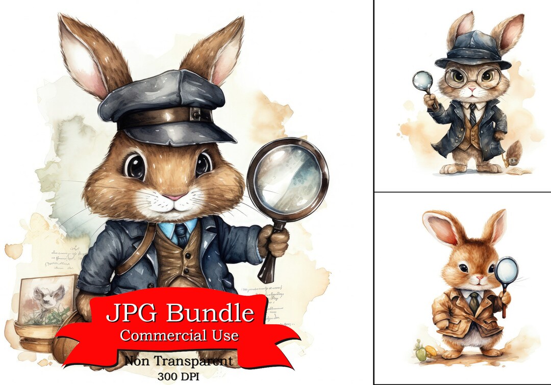 Rabbit Clipart, Detective Clipart, Wearing a Detective Outfit, Solving ...