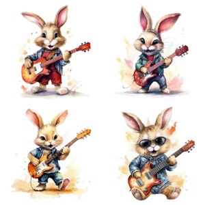 Rabbit Clipart, Rock Star Clipart, Dressed as a Rock Star, Playing a ...