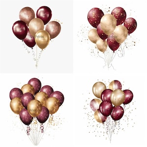Burgundy and Gold Balloons Clipart, Glitter Effect, JPG Format,digital ...