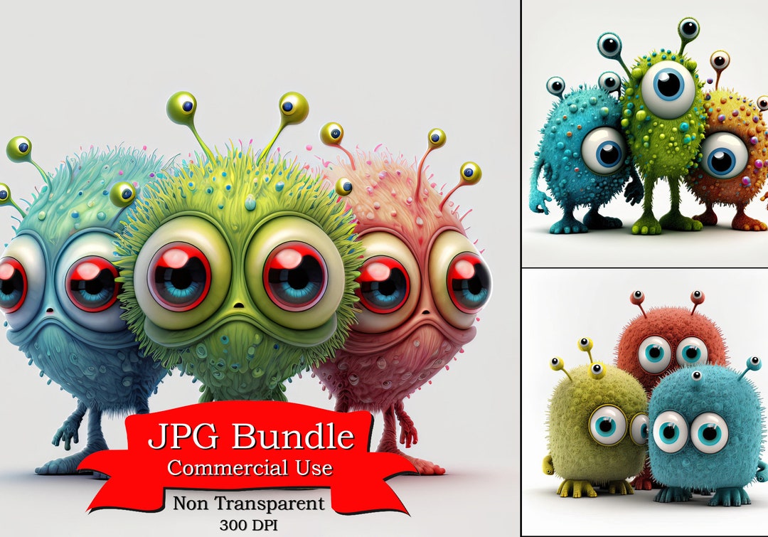 Fuzzy Slimy Humanoid Aliens With Big Eyes, Unique Clipart, Digital Download, Non-transparent ...