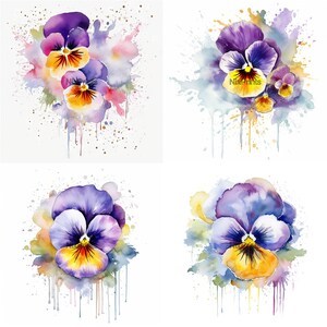 Pansy Paint Splash Watercolor Digital Clipart Digital Paper Crafting ...