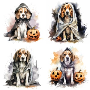 Cute Beagle Dog, Spooky Halloween Costume, Ghost and Witch Themes ...