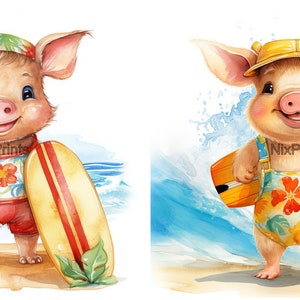 Pig Clipart, Surfing Clipart, Lifeguard Clipart, Holding a Surfboard ...